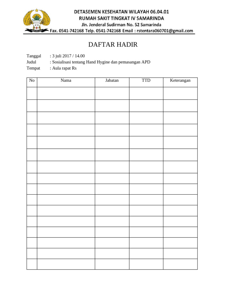 DAFTAR HADIR Hand Hygine dan pemasangan APD | PDF