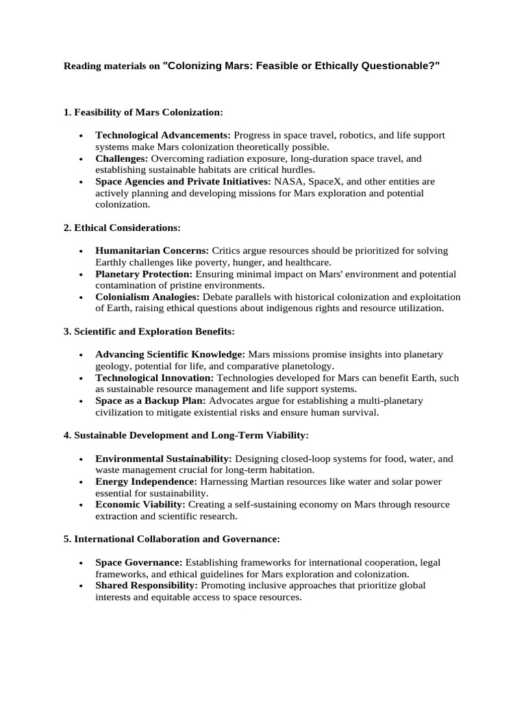 Mars Colonization: Feasibility vs Ethics | PDF | Space Colonization | Mars