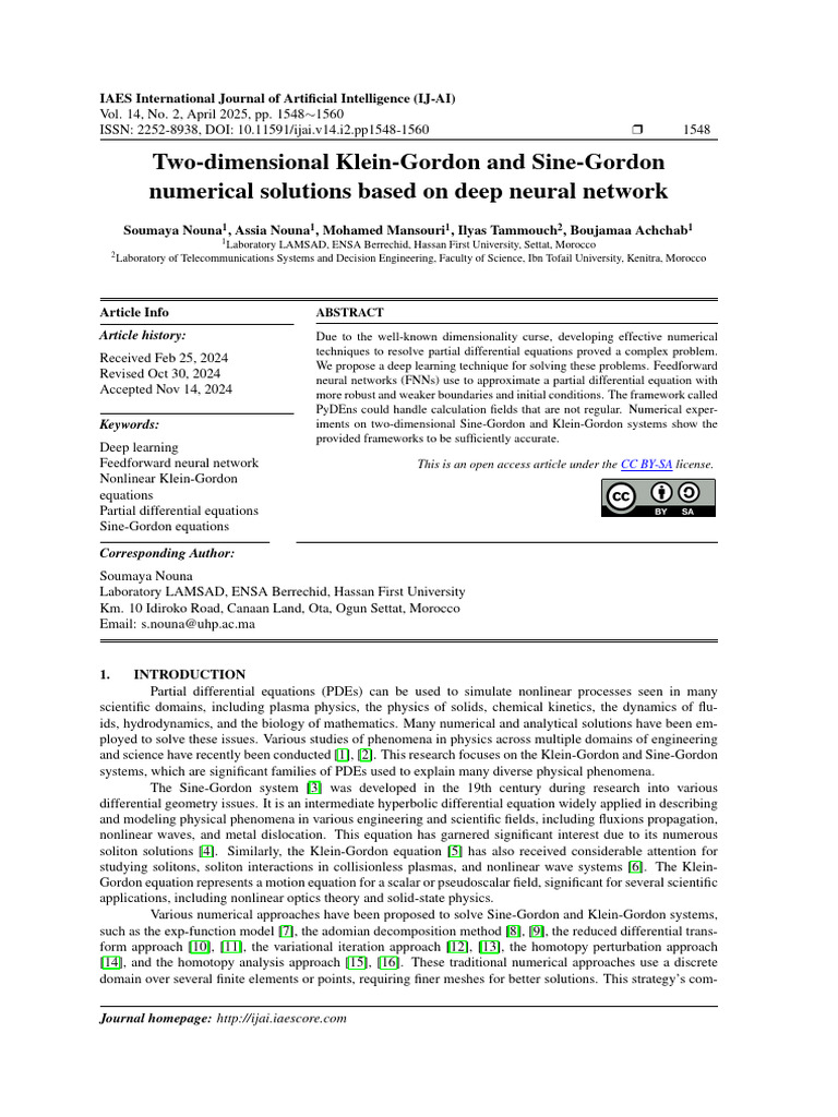 Two-Dimensional Klein-Gordon and Sine-Gordon Numerical Solutions Based ...