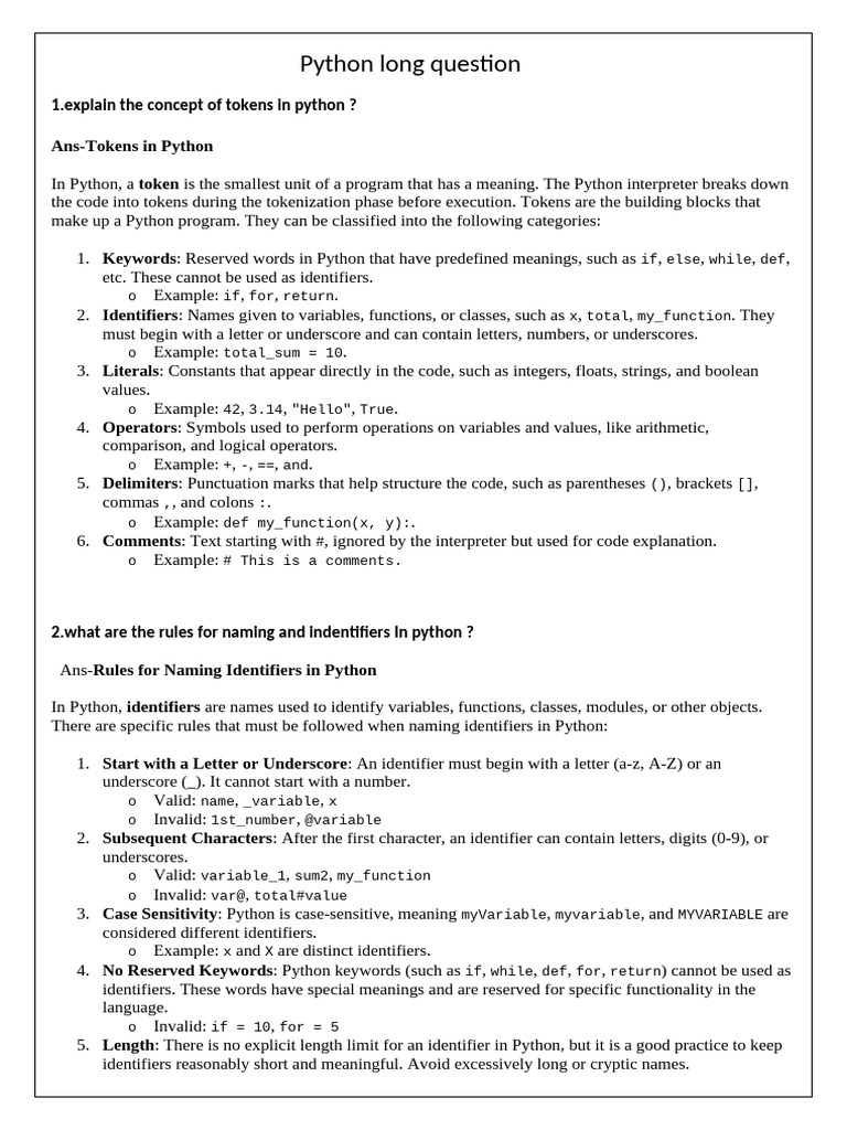 Malay Padhan Pytho Long Question Answer | PDF | Reserved Word | Integer (Computer Science)