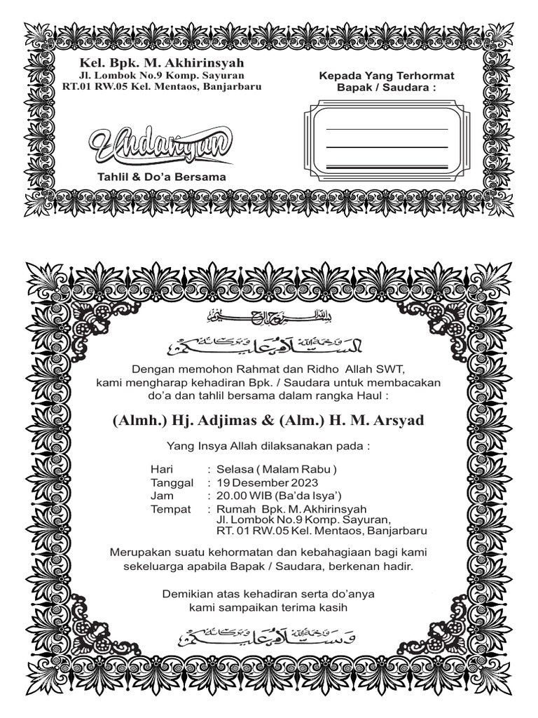 Undangan Tahlil Haul 19 Desember 2023 | PDF