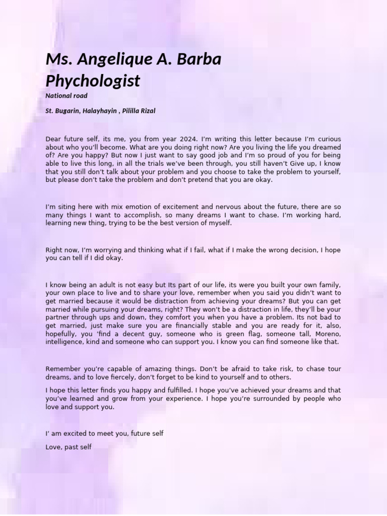 Angelique Barba, Letter | PDF