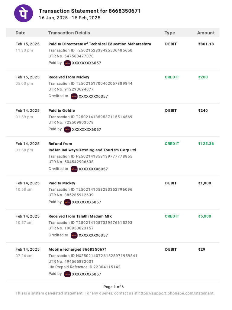 PhonePe Statement Jan2025 Feb2025 | PDF | Debit Card | Computing