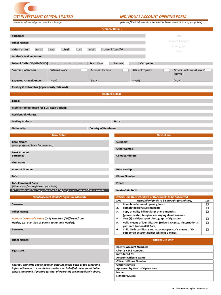 Individual Account Opening Form NOV2020 | PDF | Debt | Identity Document