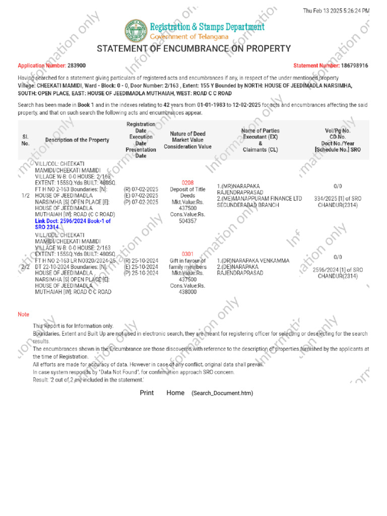Statement of Encumbrance On Property | PDF