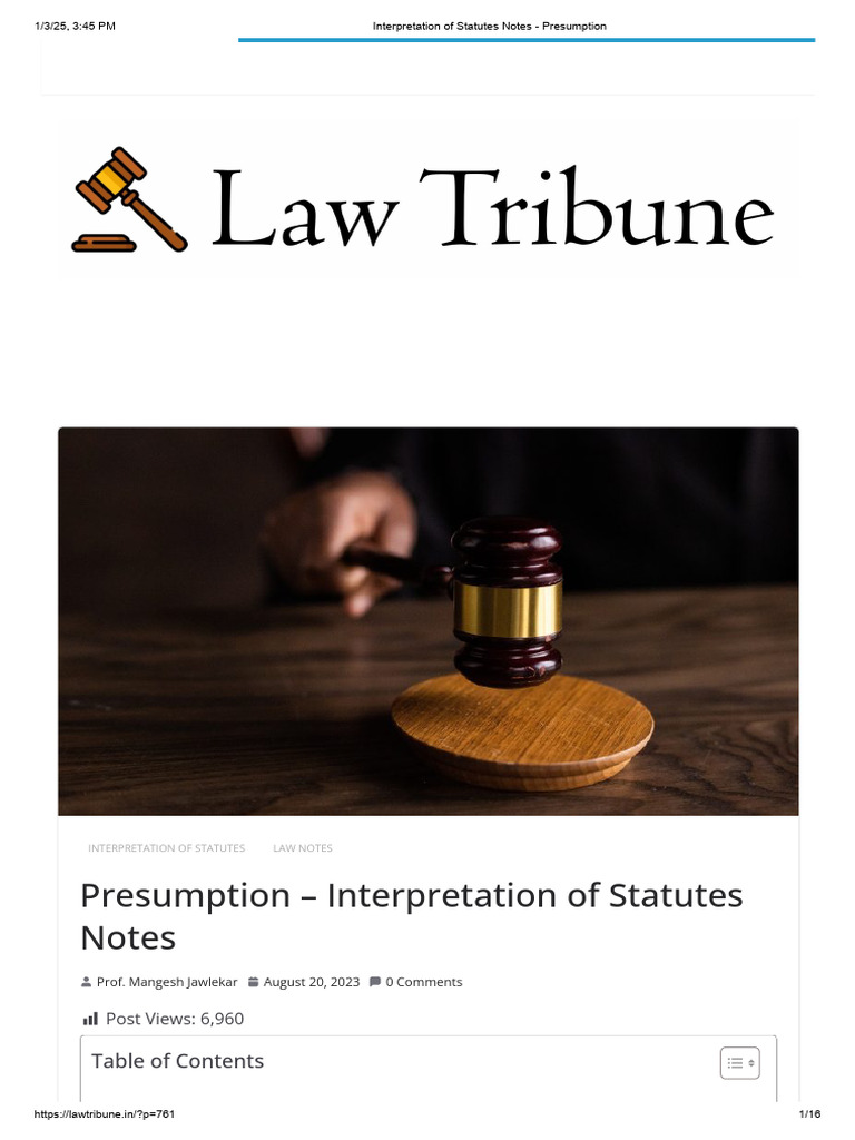 Presumptions in Statutory Interpretation | PDF | Statutory ...