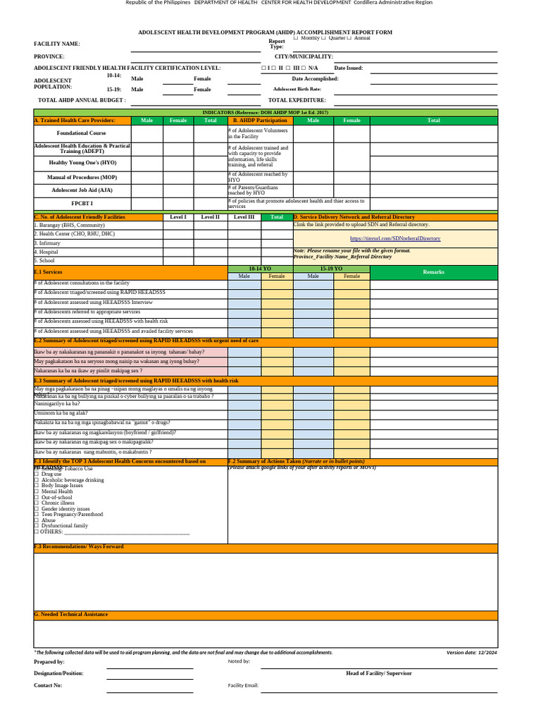 AHDP Self Assessment Accomplishment Report | PDF | Adolescence ...