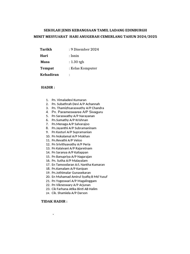 Minit Mesyuarat HAC 1 | PDF