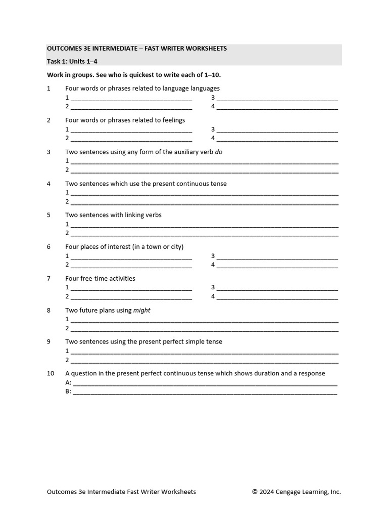 Outcomes3e Intermediate StudentWorksheets FastWriter Task01 | PDF ...