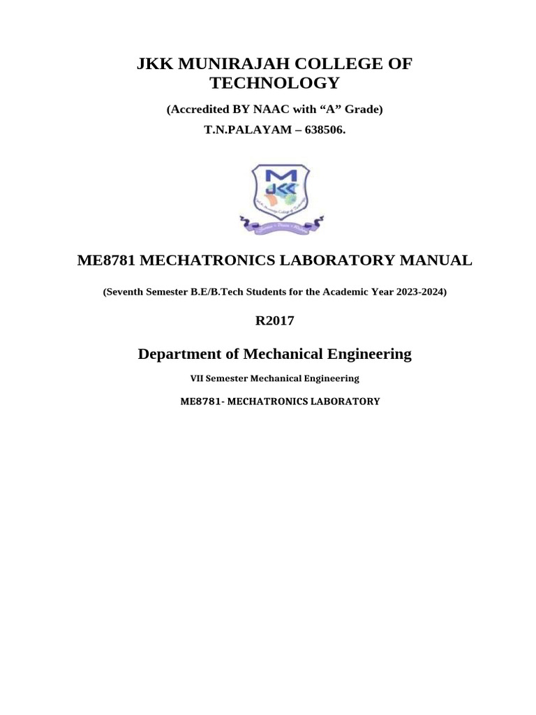 Me8781 Mechatronics Laboratory Manual JKKMCT | PDF | Programmable Logic Controller | Mechatronics