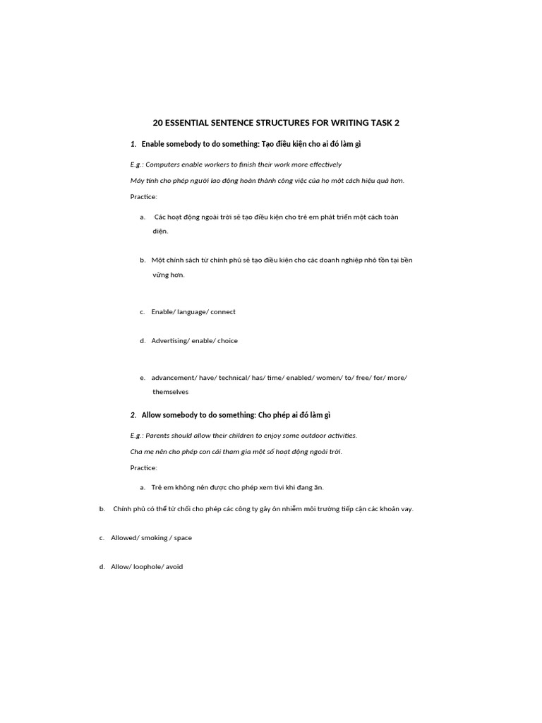 20 ESSENTIAL SENTENCE STRUCTURES FOR WRITING TASK 2 | PDF