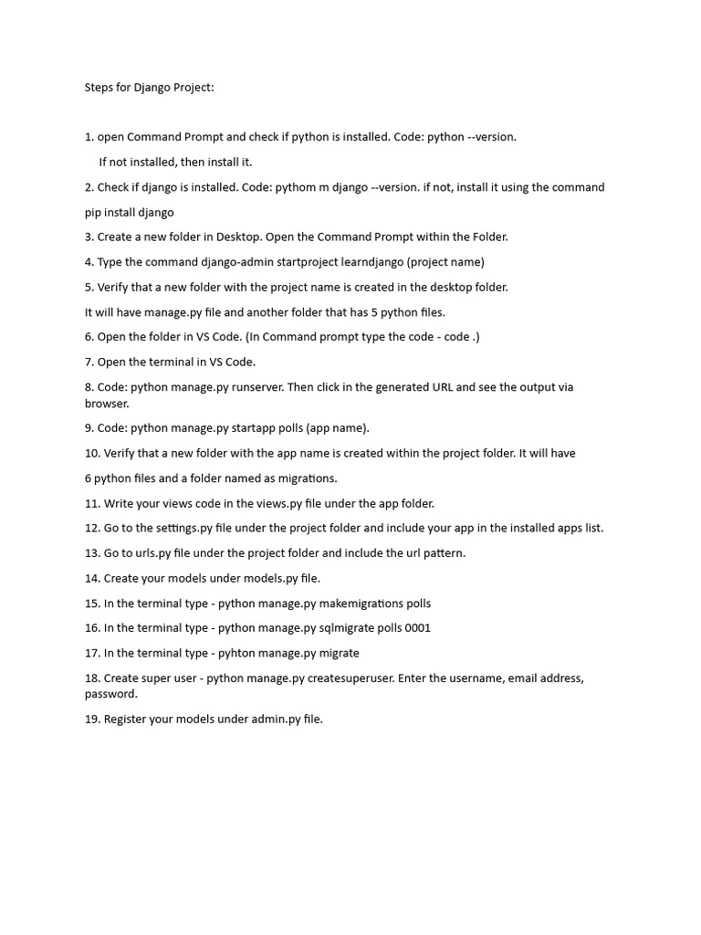 Steps for Django Project | PDF