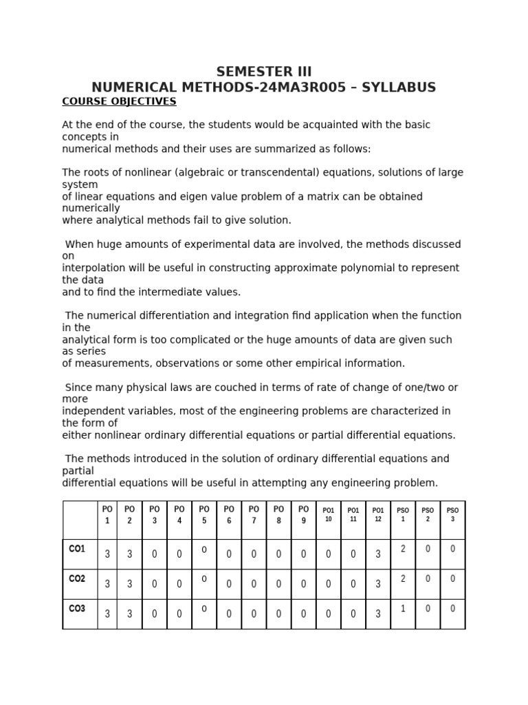 Numerical Methods Syllabus | PDF | Equations | Finite Difference