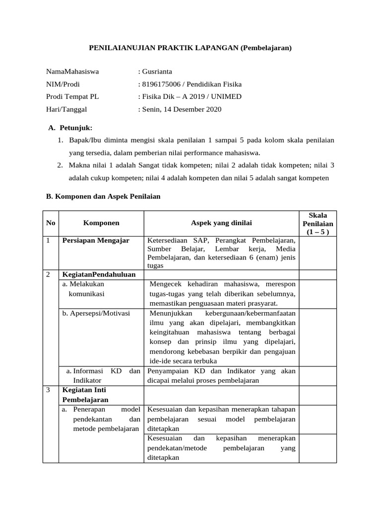 Gusrianta - Lembar Penilaian DPL | PDF