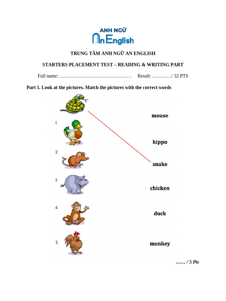 English Starters Placement Test Guide | PDF