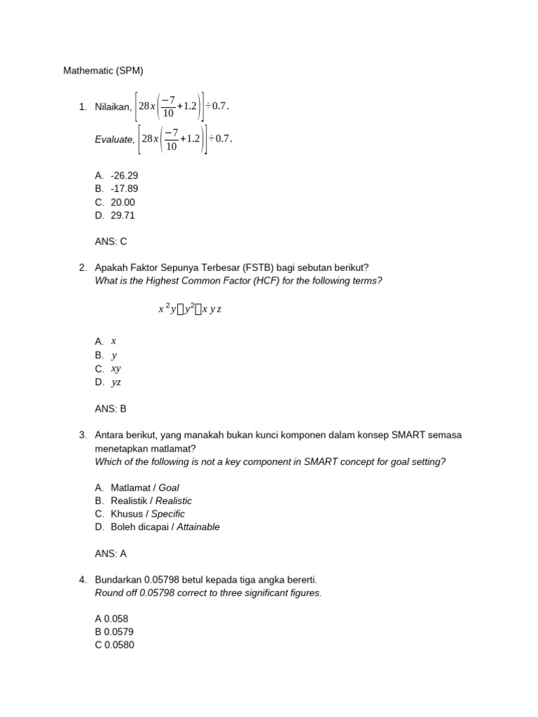 Mathematic (SPM) | PDF
