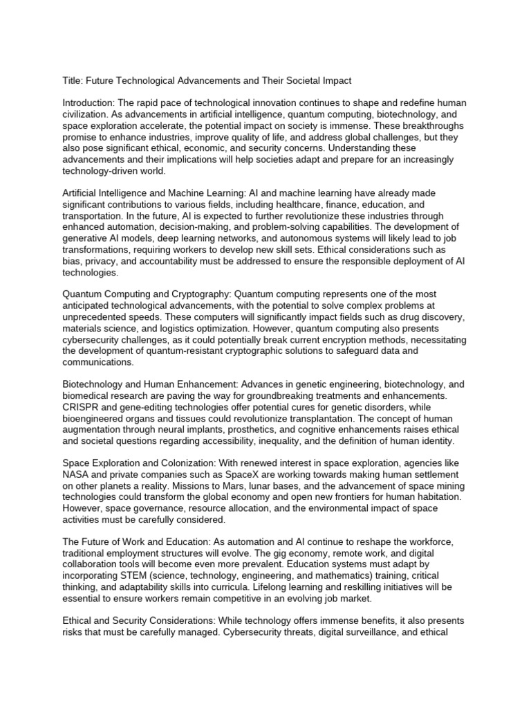 Future Technological Advancements and Their Societal Impact | PDF ...