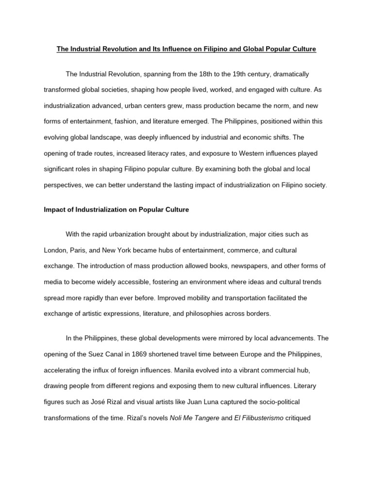 Impact of Industrial Revolution on Filipino Culture | PDF | Philippines | Fashion