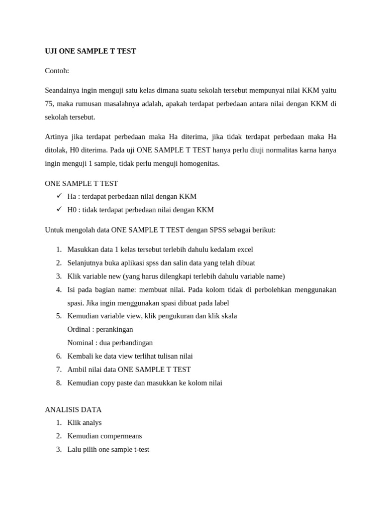 Panduan Uji One Sample T Test SPSS | PDF