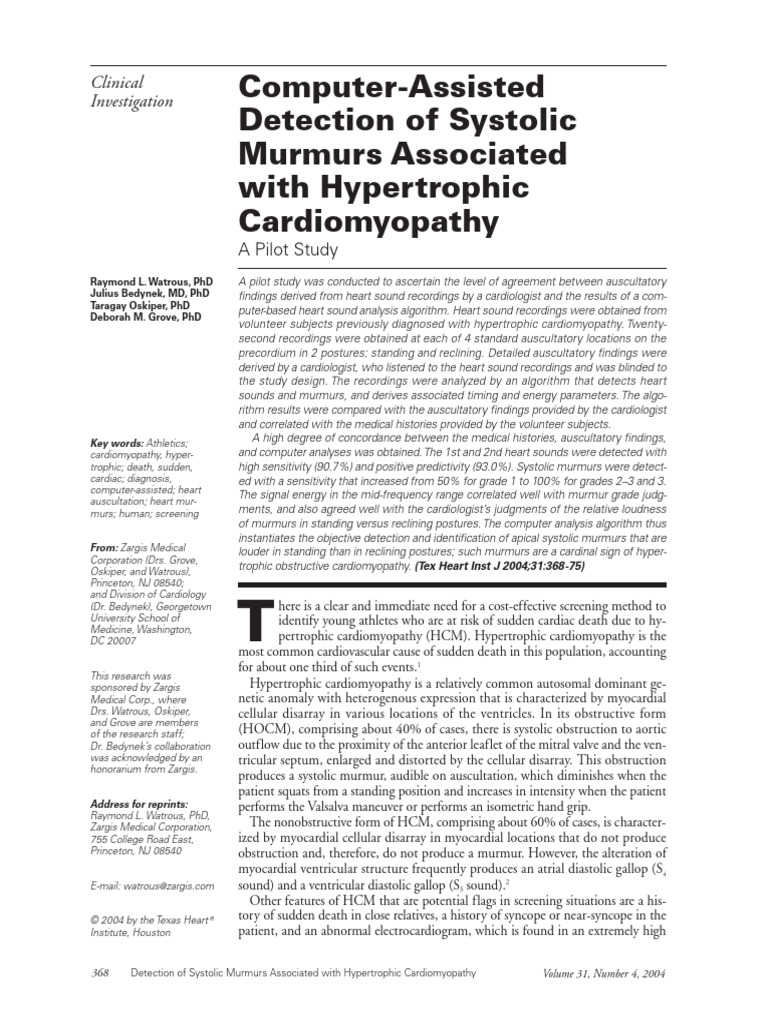 Computer-Assisted Detection of Systolic Murmurs | PDF | Internal Medicine | Cardiovascular System