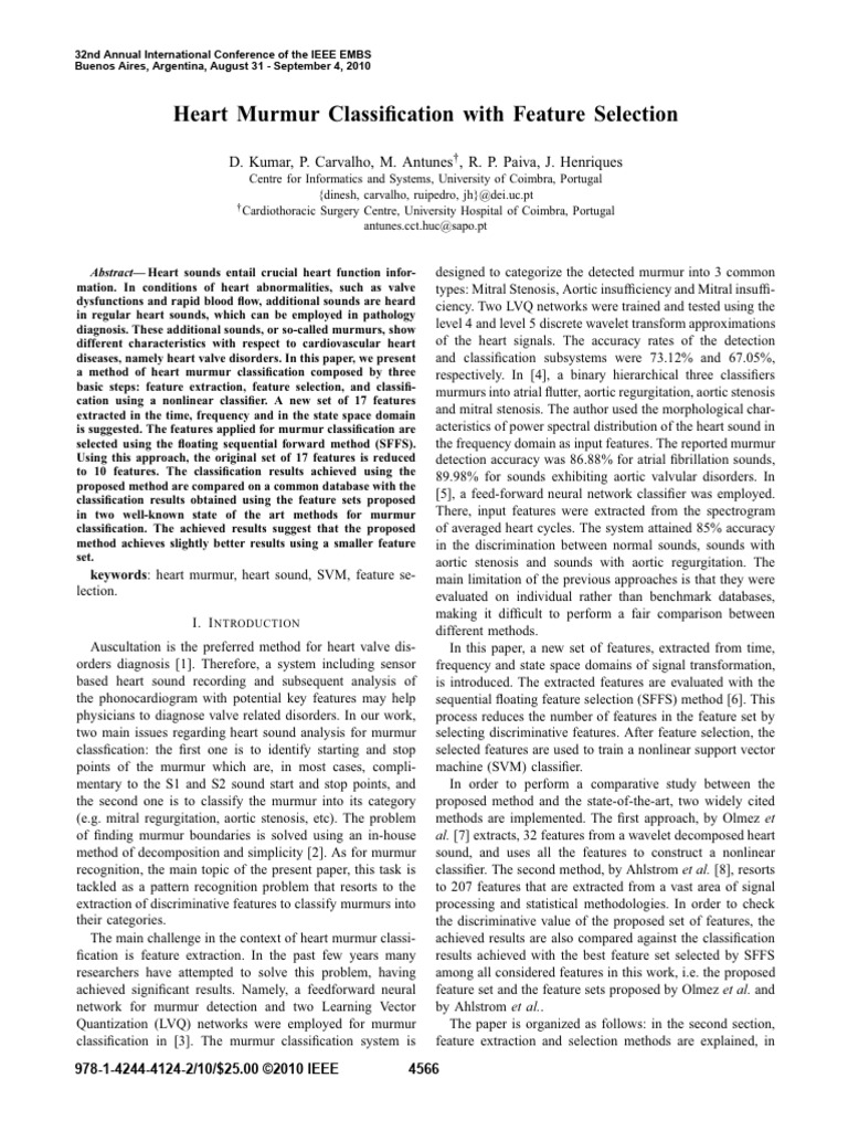 Heart Murmur Classification With Feature Selection Pdf Eigenvalues And Eigenvectors