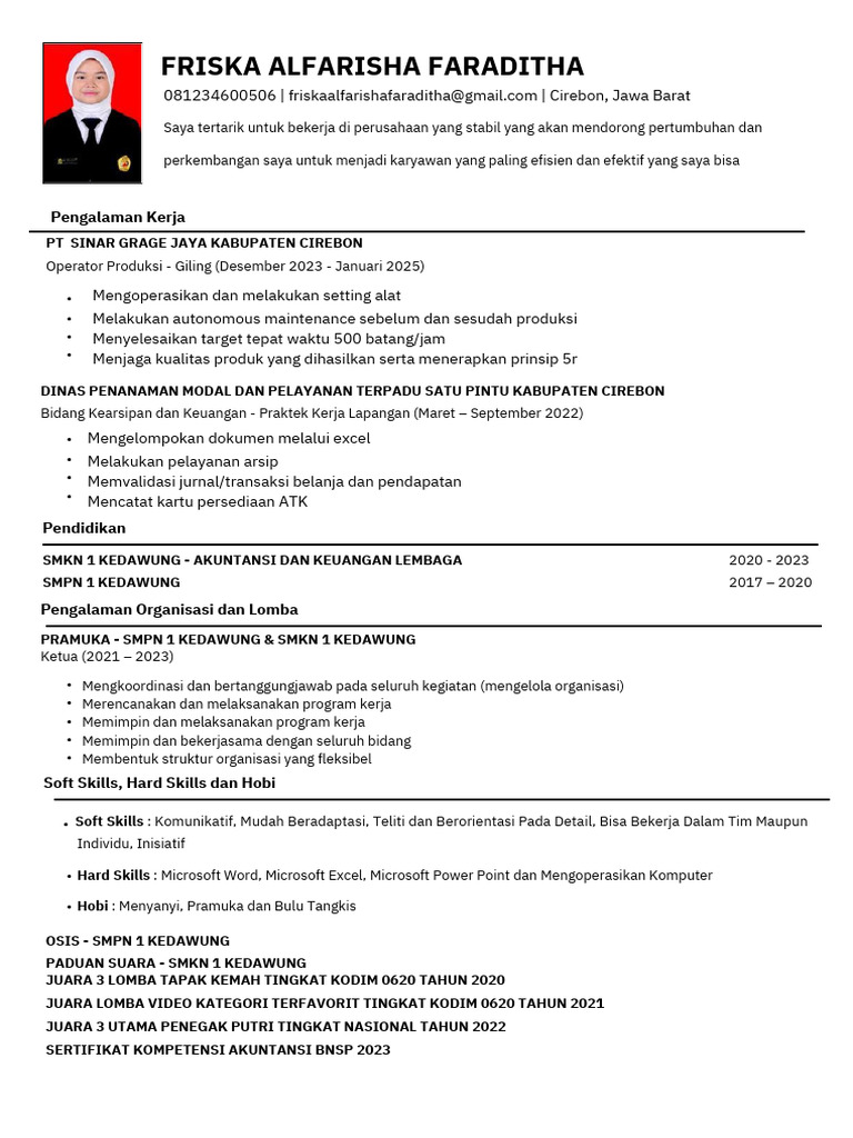 Profil Friska: Pendidikan & Pengalaman | PDF
