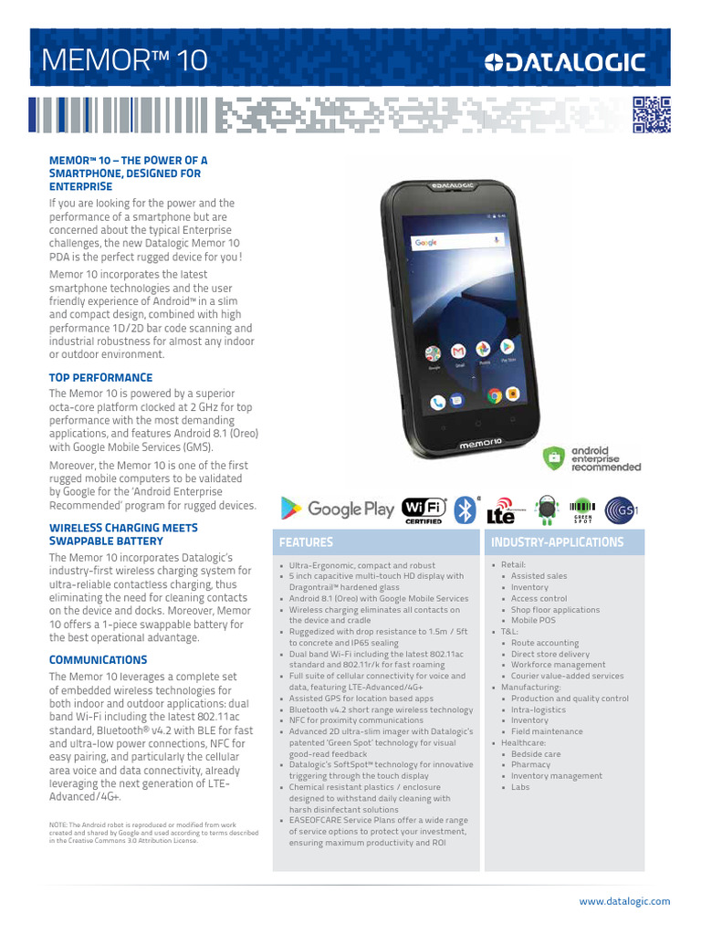 LOGYCO Datalogic Memor 10 | PDF | Ieee 802.11 | Android (Operating System)