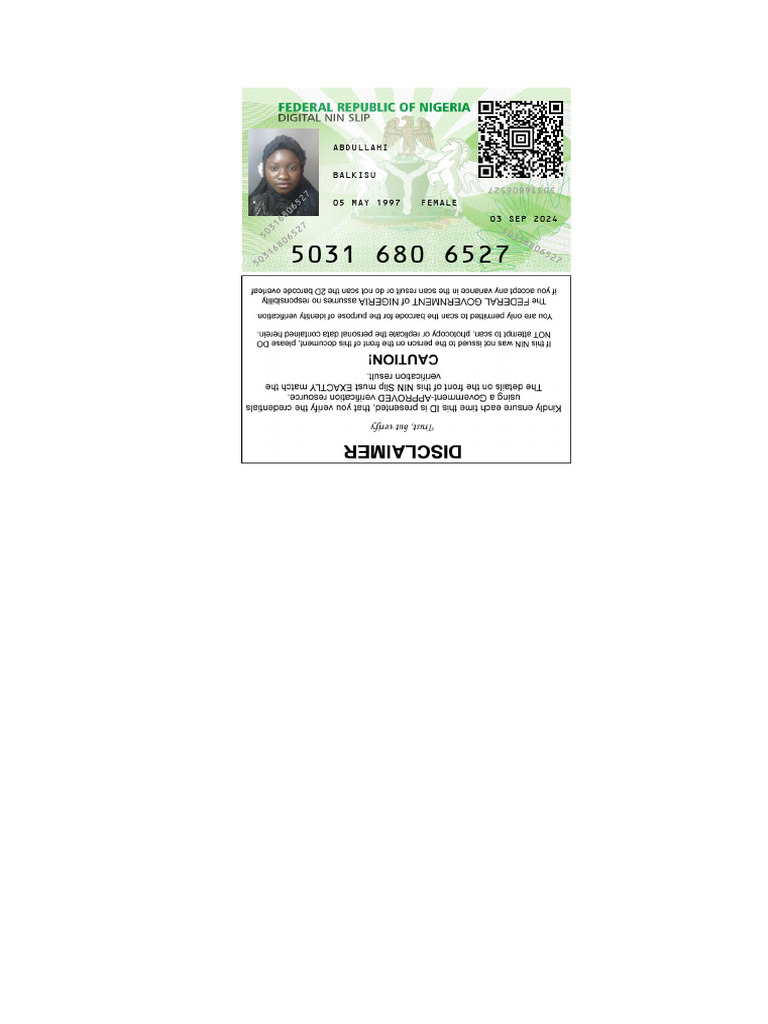 Abdullahi Balkisu 05 MAY 1997 Female: Issue Date | PDF