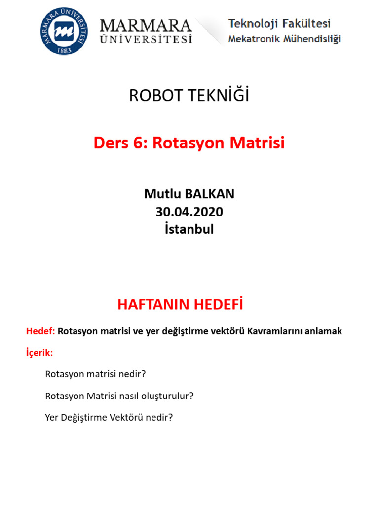 DERS 6 Rotasyon Matrisi | PDF