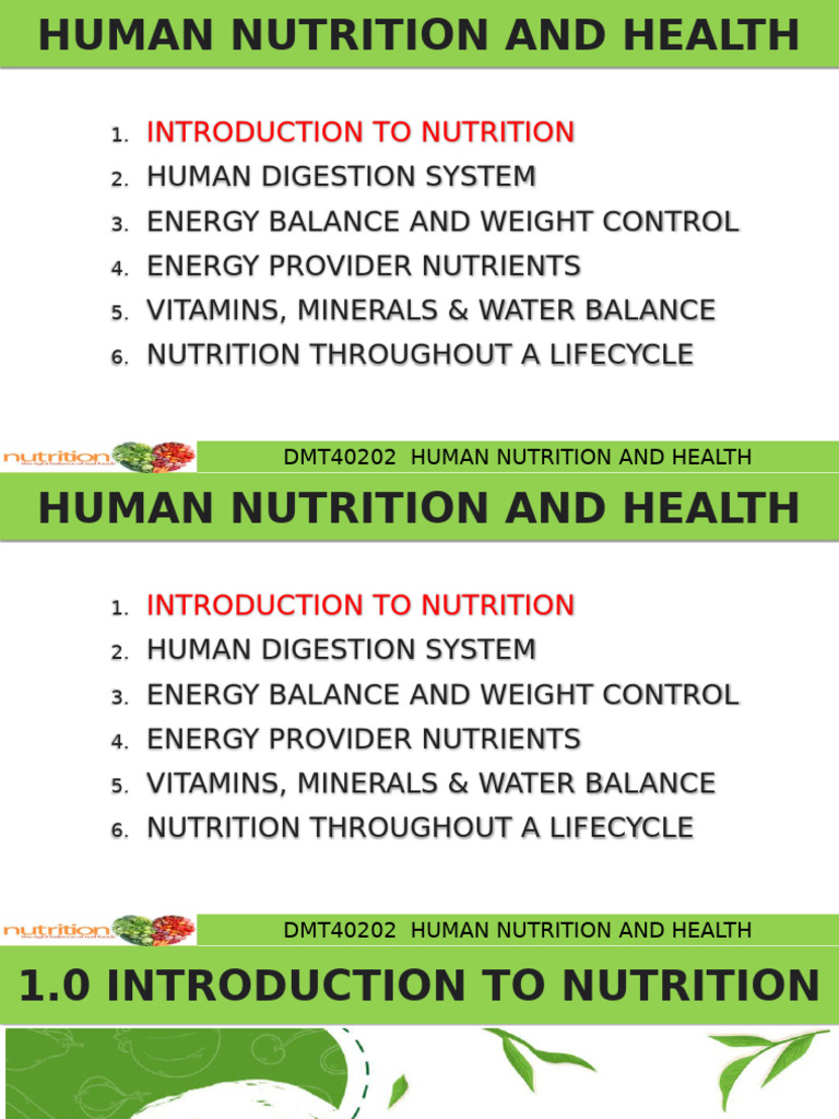 1.0 Introduction To Nutrition | PDF | Nutrition Facts Label | Nutrients