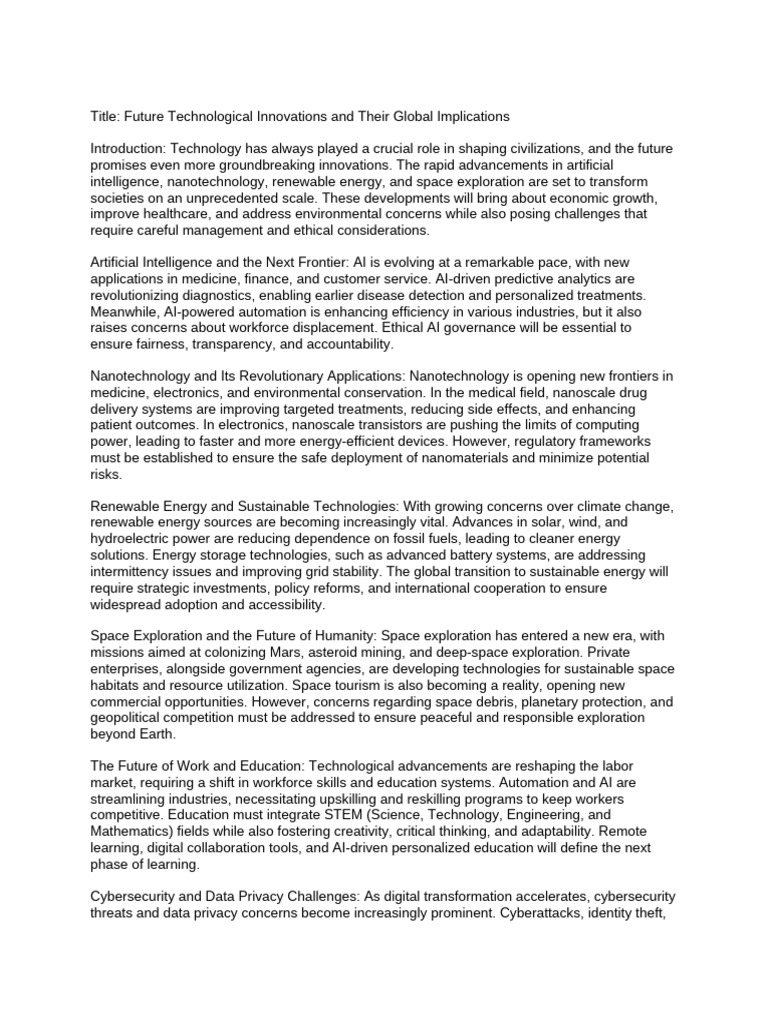 Future Tech Innovations and Impacts | PDF | Nanotechnology | Renewable ...