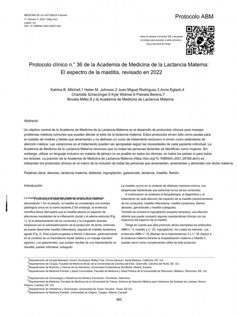 Academia LM Mastitis Revised-2022 | PDF | Pecho | Amamantamiento