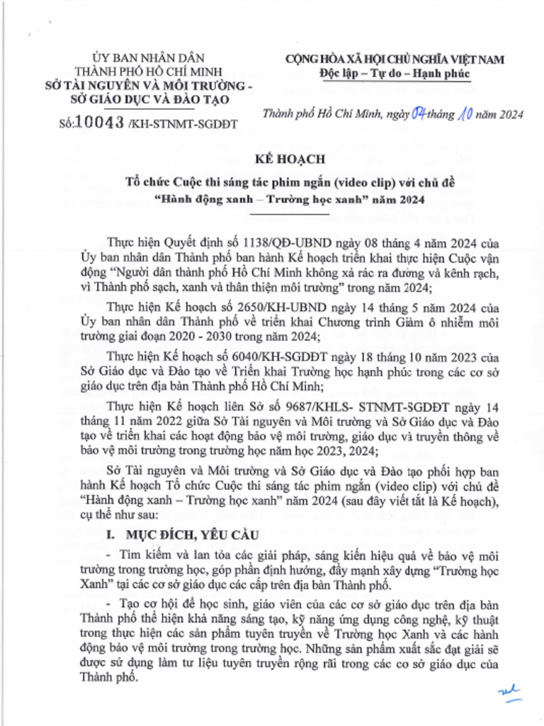 KH 10043 Ke Hoach Thiet Ke Video Clip Moi Truong 2024 | PDF