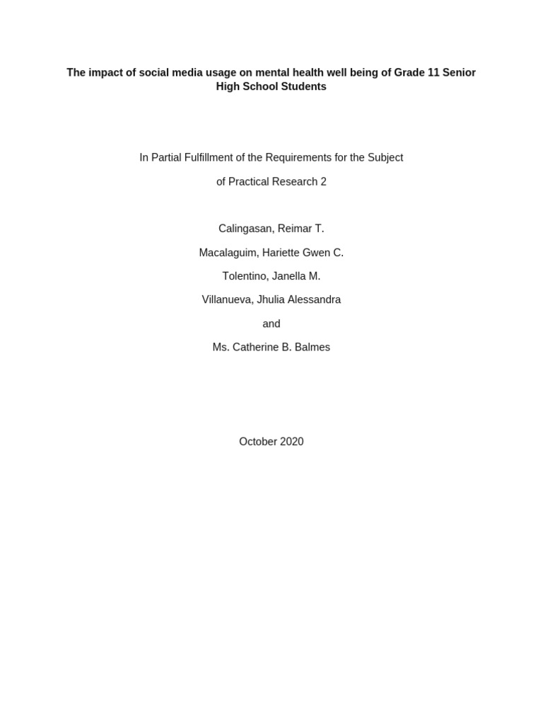 Social Media's Impact on Grade 11 Mental Health | PDF | Popular Culture ...