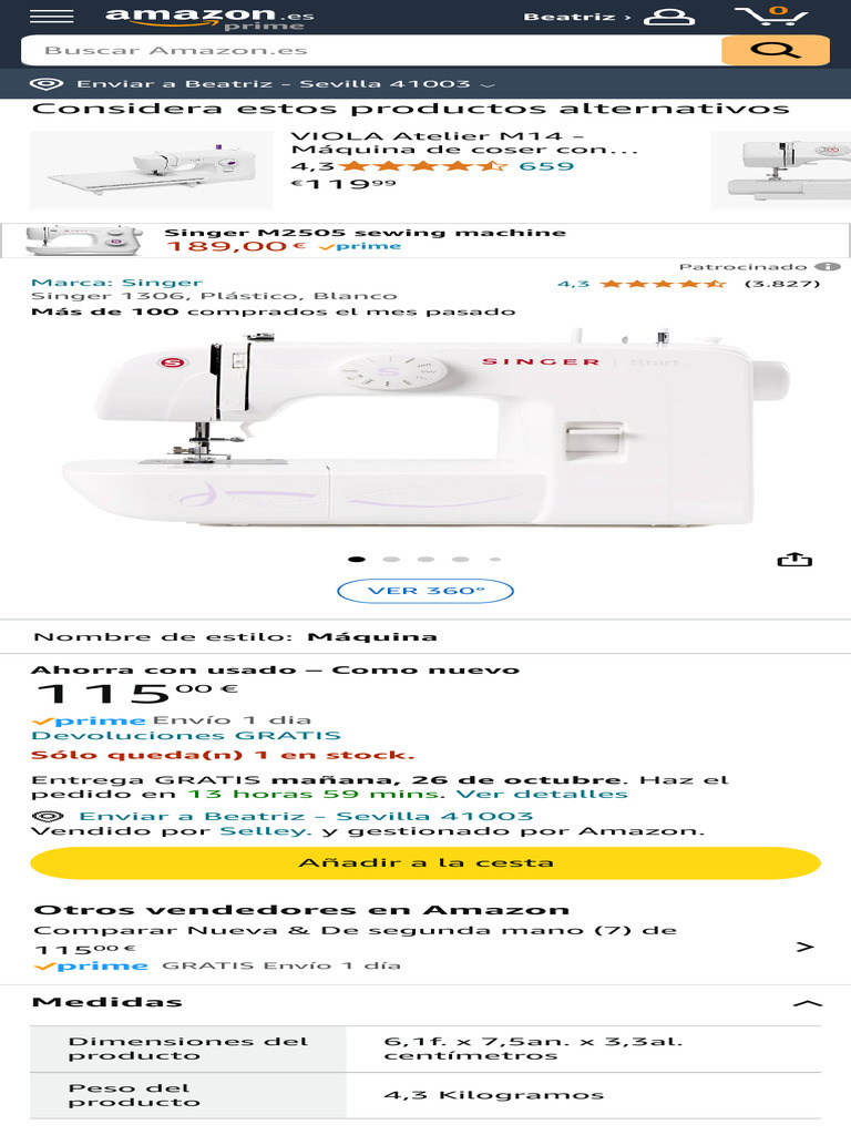 Singer 1306, Plástico, Blanco Amazon.es Hogar y cocina | PDF