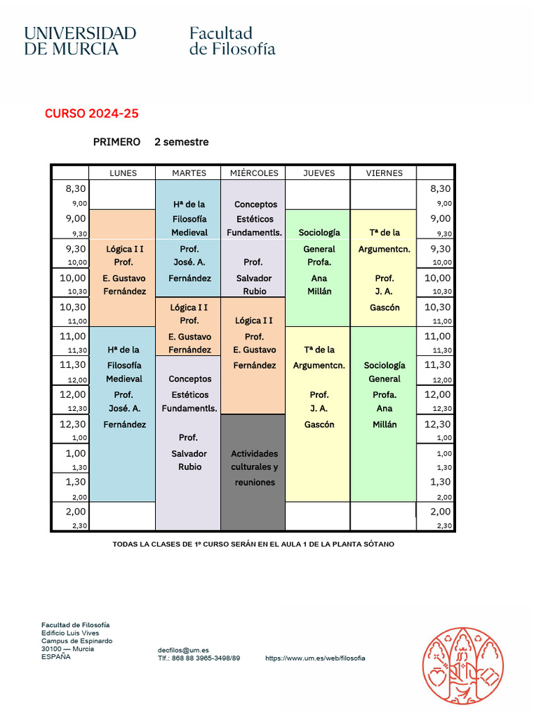 Horarios - 2024 - 25-1 2ct | PDF