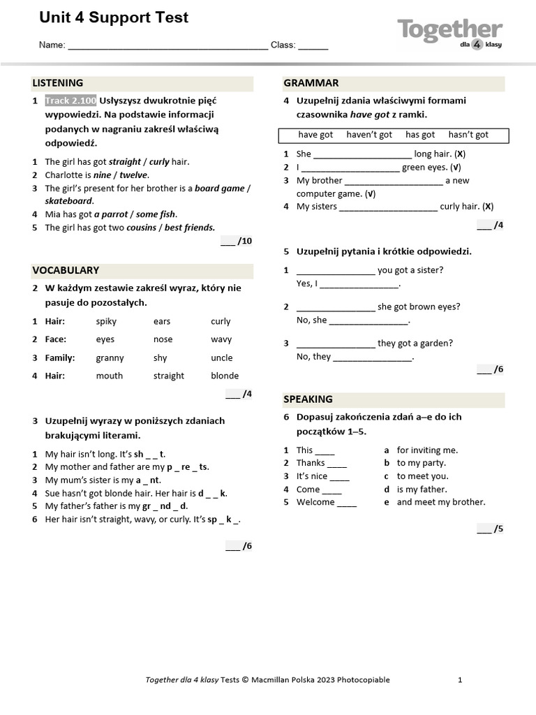 Together kl4 U4 Unit Test Support | PDF