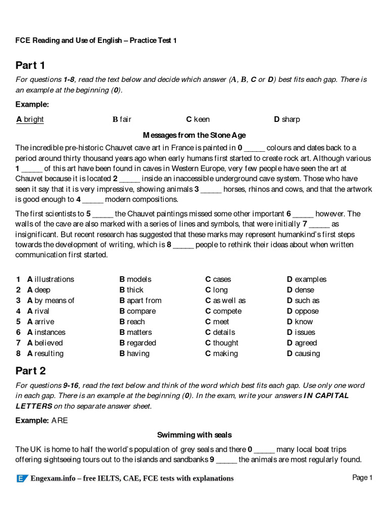 FCE Practice Test for Learners | PDF | Pinniped