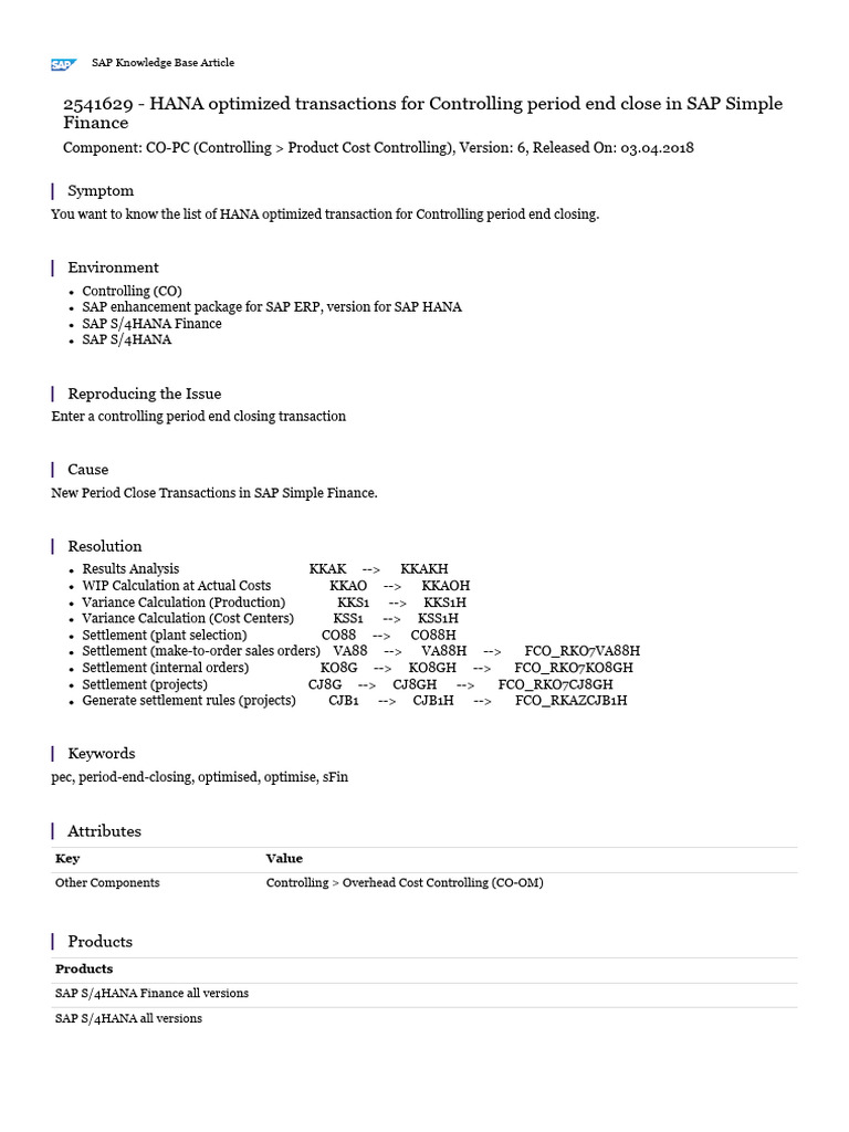 HANA Optimized Transactions For Controlling Period End Close in SAP ...