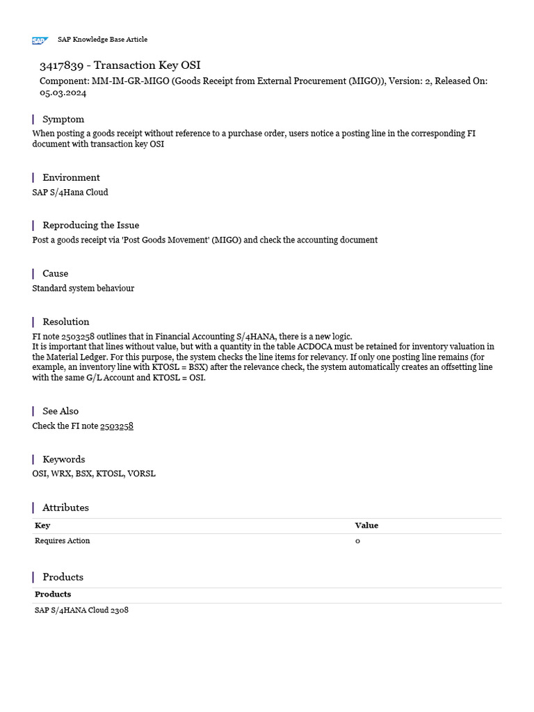 OSI Transaction Key in SAP Explained | PDF