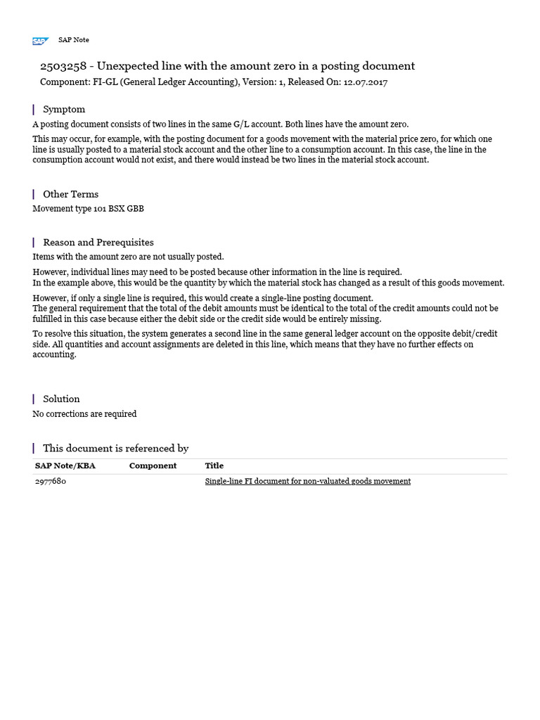 Zero Amount Posting Document Issue | PDF