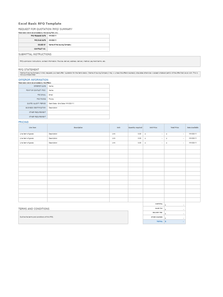 IC Excel Basic RFQ Template 12099 - 1 | PDF | Offer And Acceptance ...