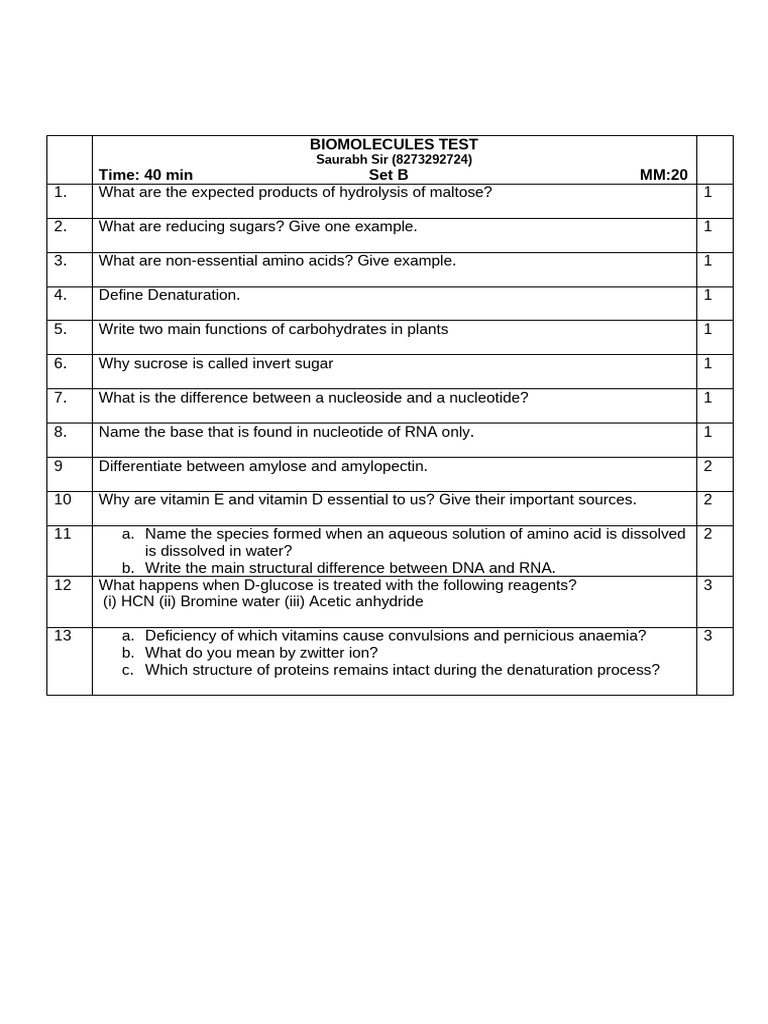 BIOMOLECULES TEST 2 | PDF | Biomolecules | Hydrolysis
