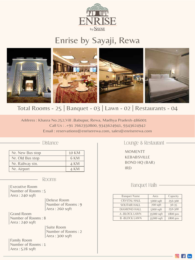 Enrise by Sayaji Hotel Rewa Overview | PDF