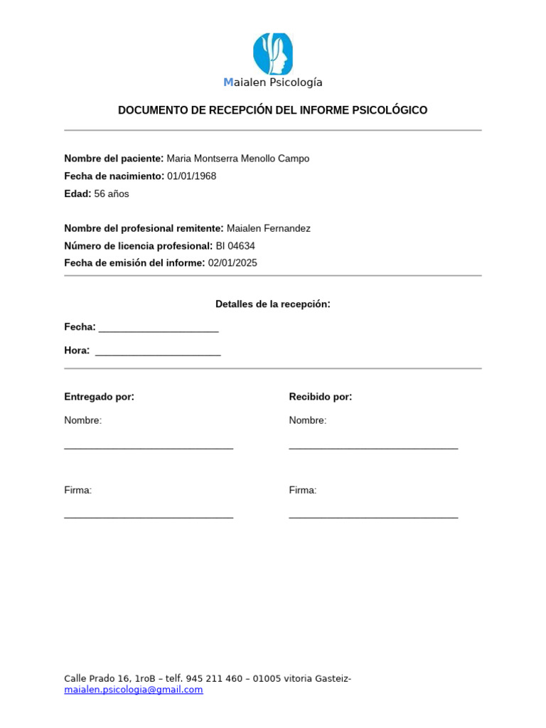 Informe de Recepcion Del Informe | PDF