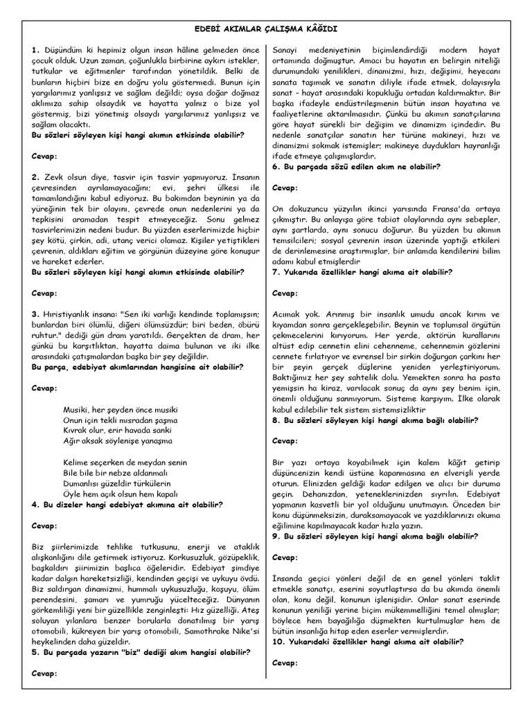 Edebi̇ Akimlar Çalişma | PDF