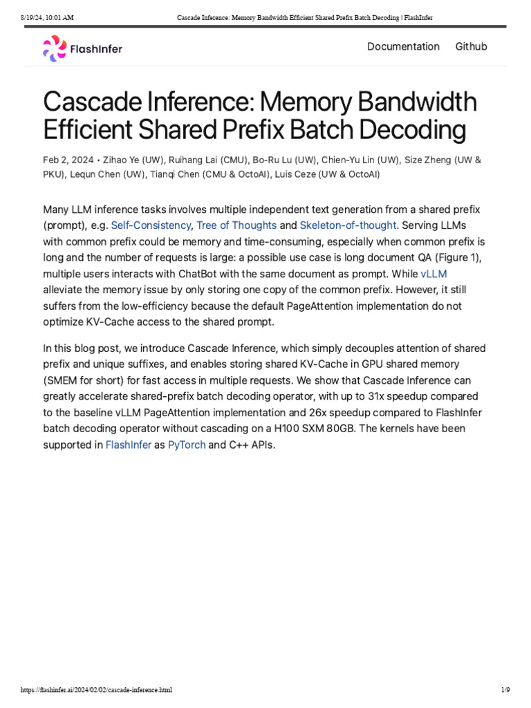 Cascade Inference- Memory Bandwidth Efficient Shared Prefix Batch ... Cascade Inference- Memory Bandwidth Efficient Shared Prefix Batch ...