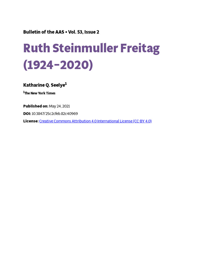 Ruth Steinmuller Freitag (1924-2020) : Bulletin of The AAS - Vol. 53 ...
