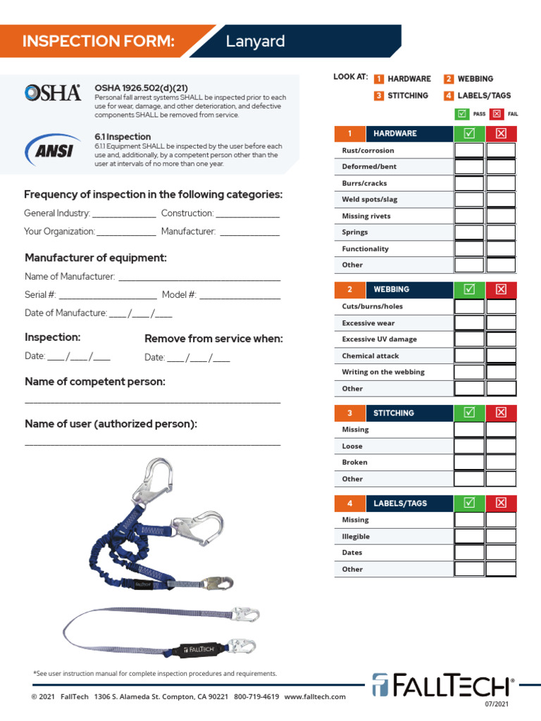 Lanyard Inspection Checklist Form | PDF | Industrial Processes | Materials