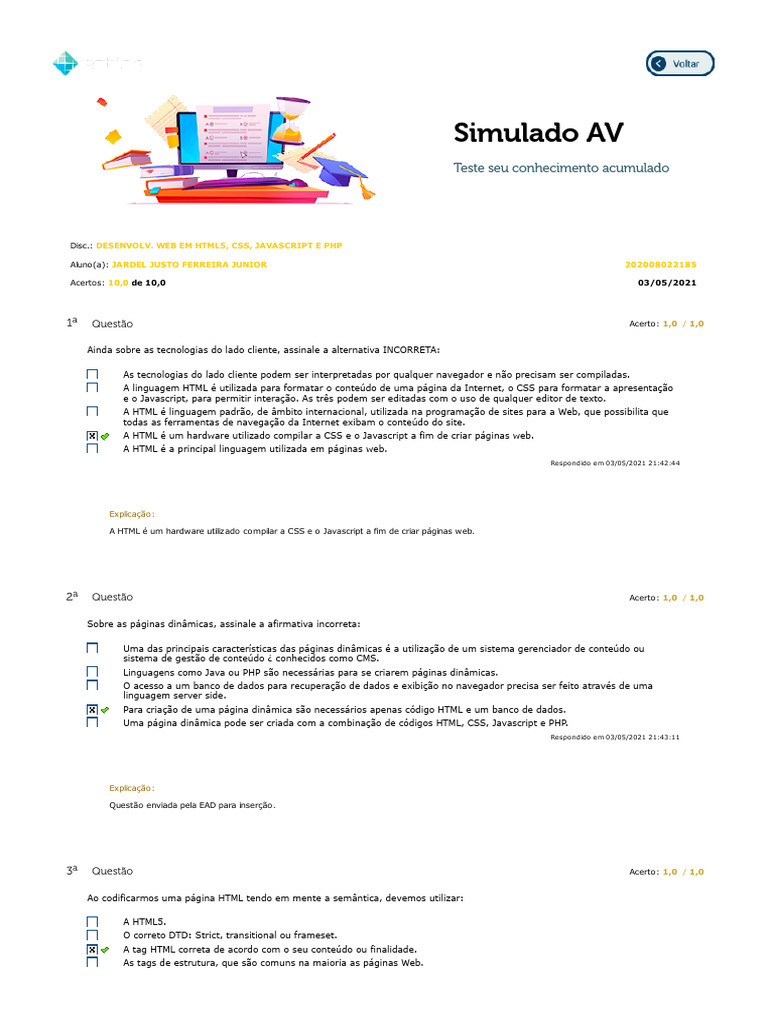 Simulado - Desenvolvimento Web - 01 | PDF | Script Java | Html